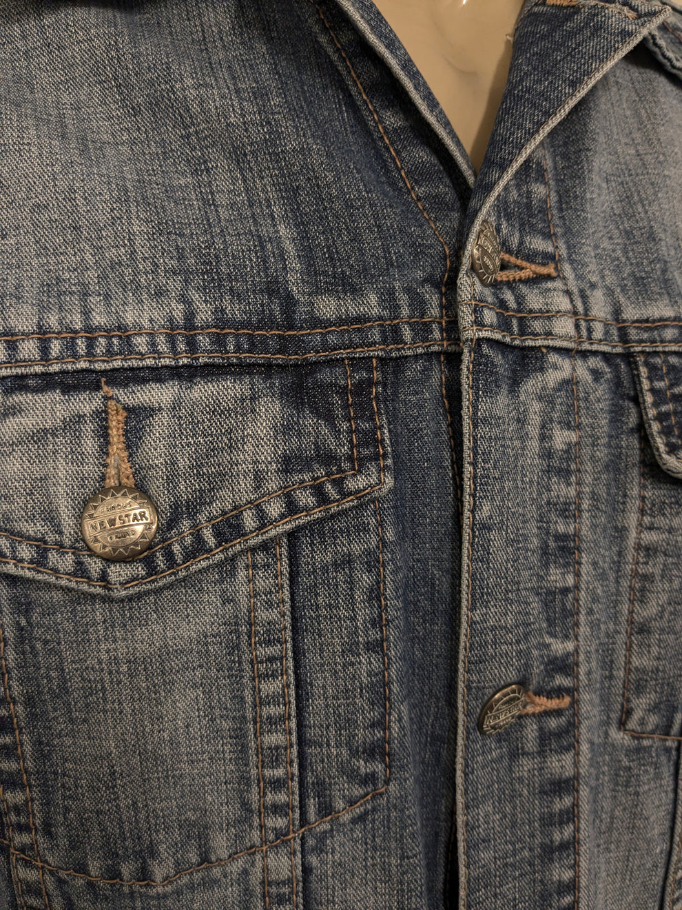 Vintage New Star jeans- spijker jack. Blauw gekleurd. Maat L. – EcoGents